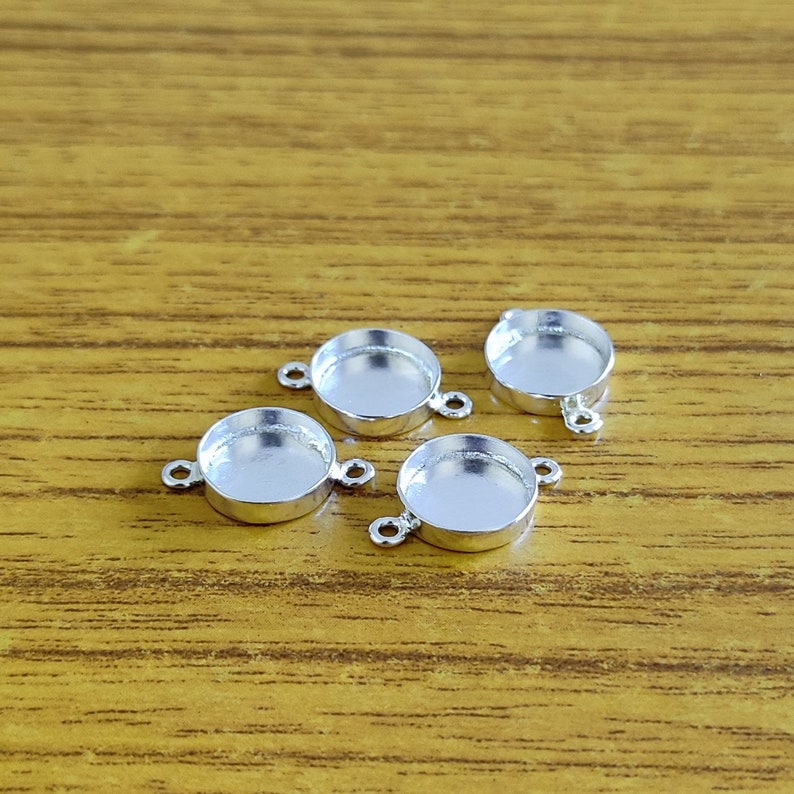 Solid 925 Sterling Silver Round Bezel Connector, DIY Jewelry Supplies ...