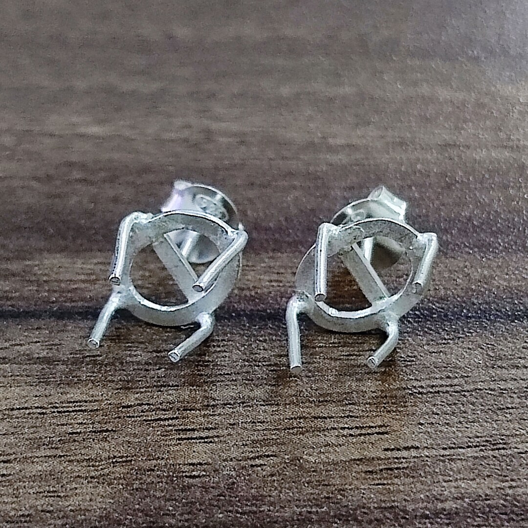 Solid 925 Sterling Silver Oval Collet Stud Earring Setting, DIY Jewelry ...