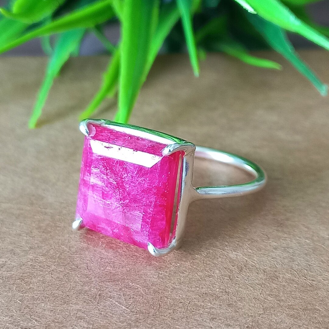 Amazing RED RUBY Square Silver Solitaire Ring 925 Sterling - Etsy