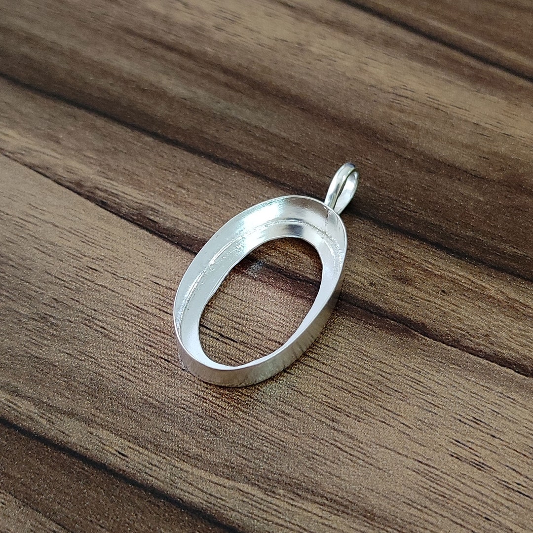 925 Sterling Silver Plain Bezel Cup Open Blank Collet Oval Pendant ...