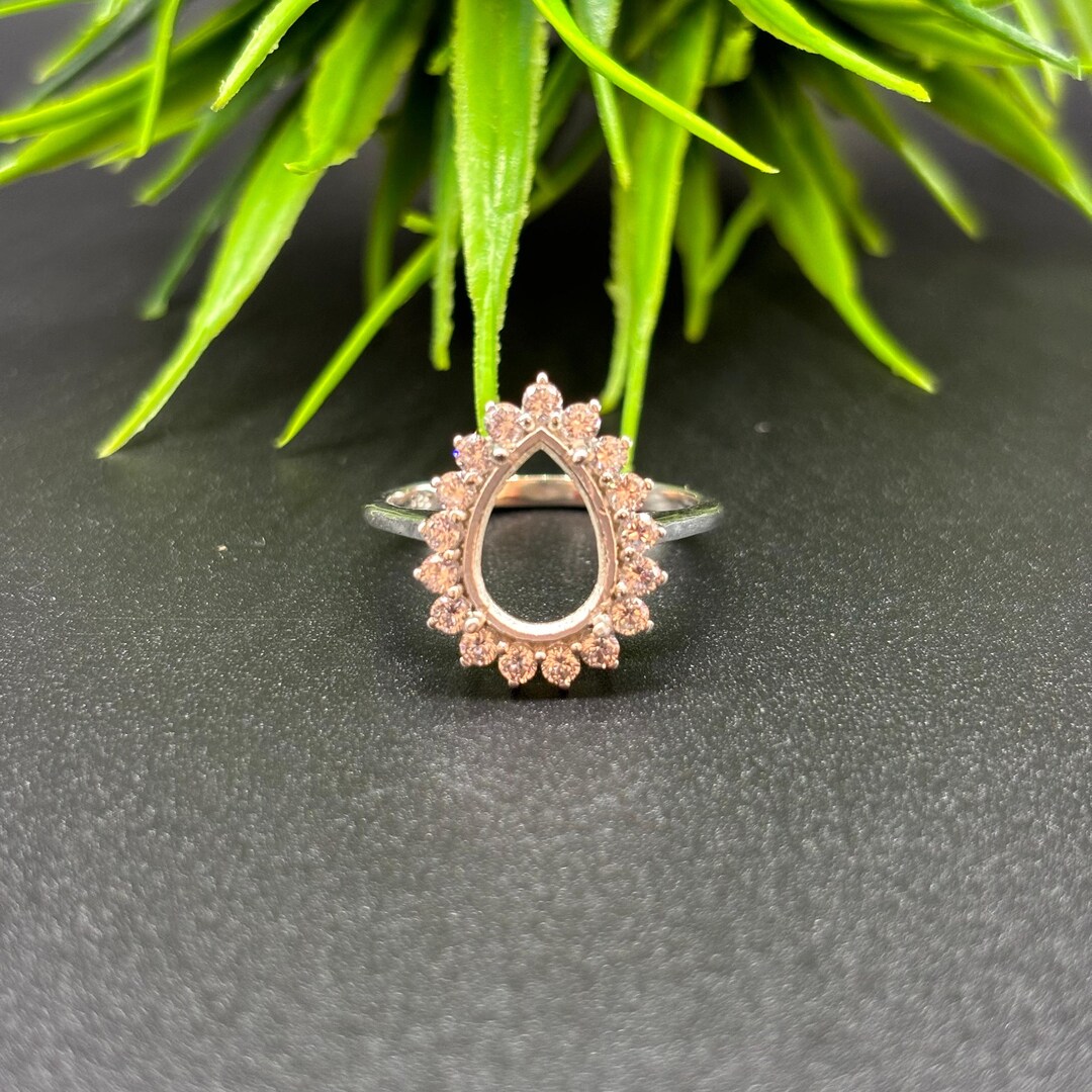 Engaste de anillo solitario de pera en plata de ley 925, componente de ...