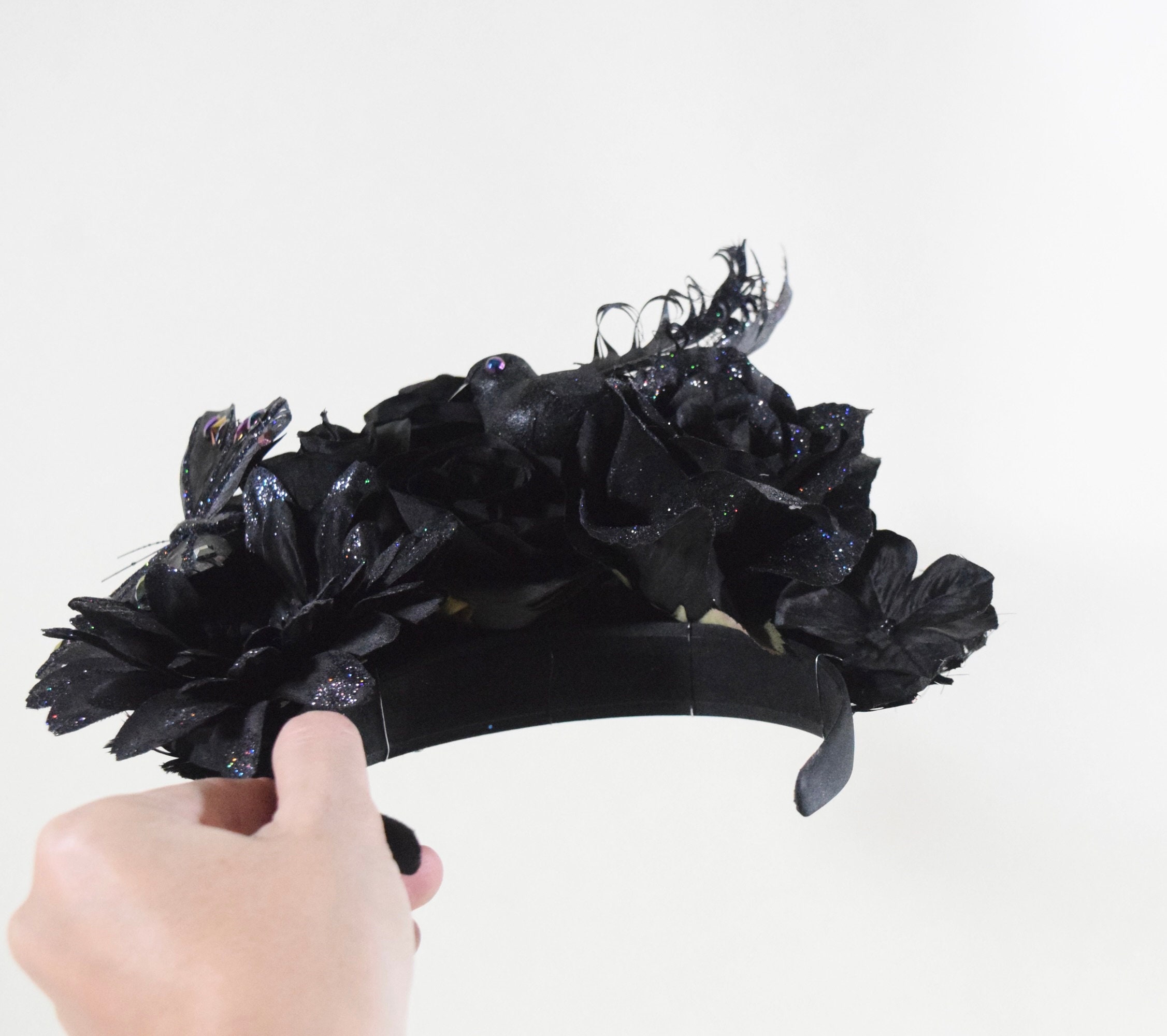 Goth Morticia Addams Black Floral Crown Headpiece Photo Prop - Etsy