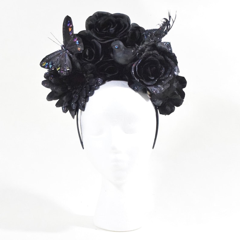 Goth Morticia Addams Black Floral Crown Headpiece Photo Prop - Etsy