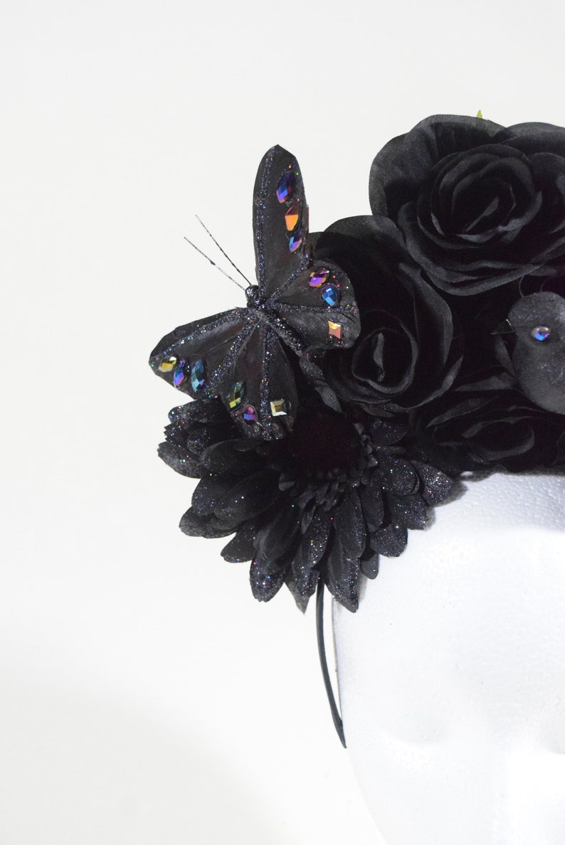 Goth Morticia Addams Black Floral Crown Headpiece Photo Prop - Etsy