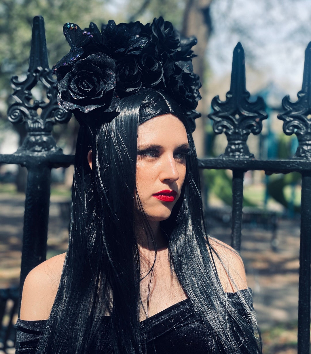 Goth Morticia Addams Black Floral Crown Headpiece Photo Prop - Etsy