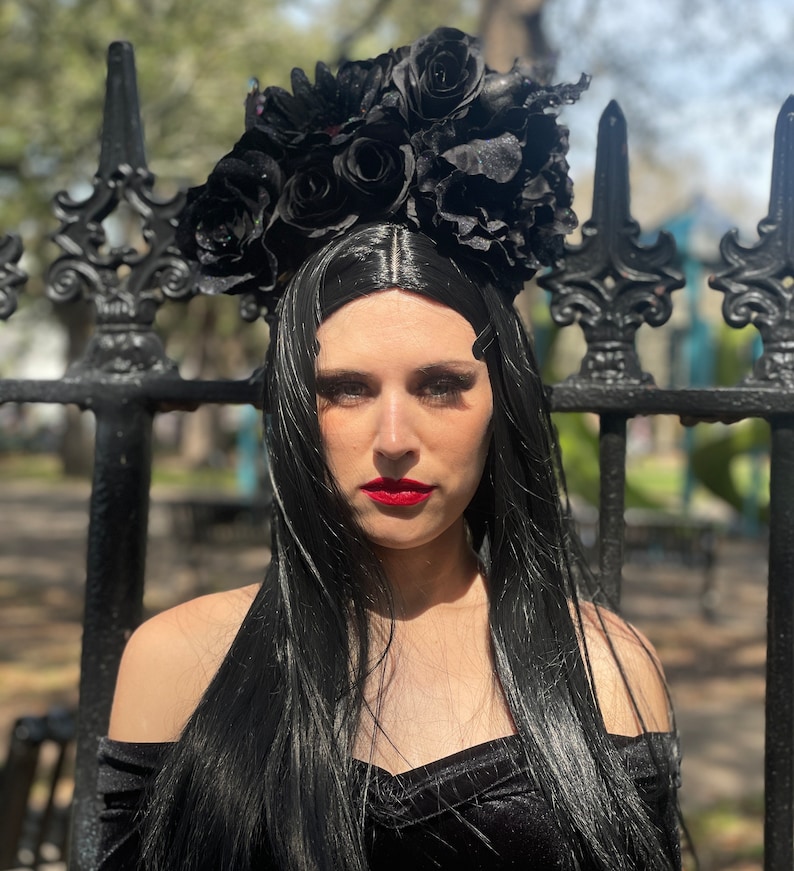 Goth Morticia Addams Black Floral Crown Headpiece Photo Prop - Etsy