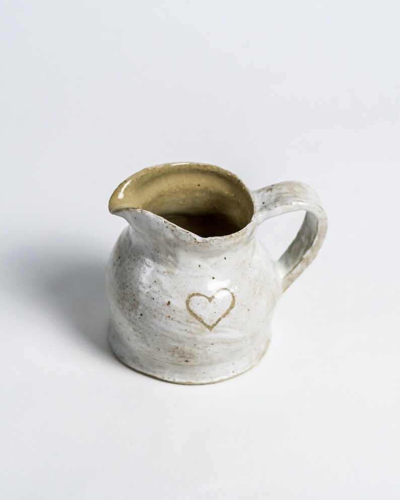 Handmade White Heart Milk Jug - Olena's Etched Ceramic Pitcher With ...