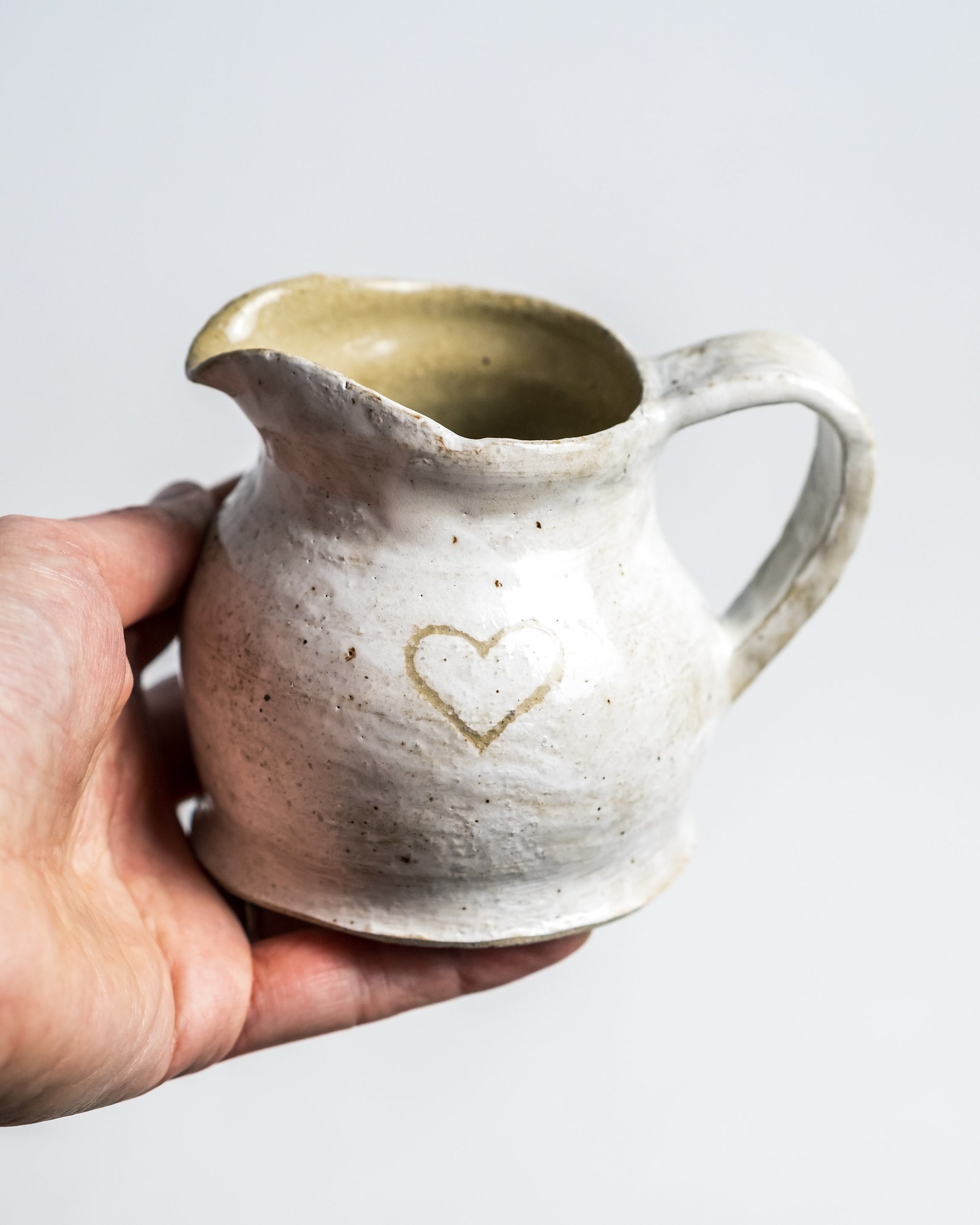 Handmade White Heart Milk Jug - Olena's Etched Ceramic Pitcher With ...
