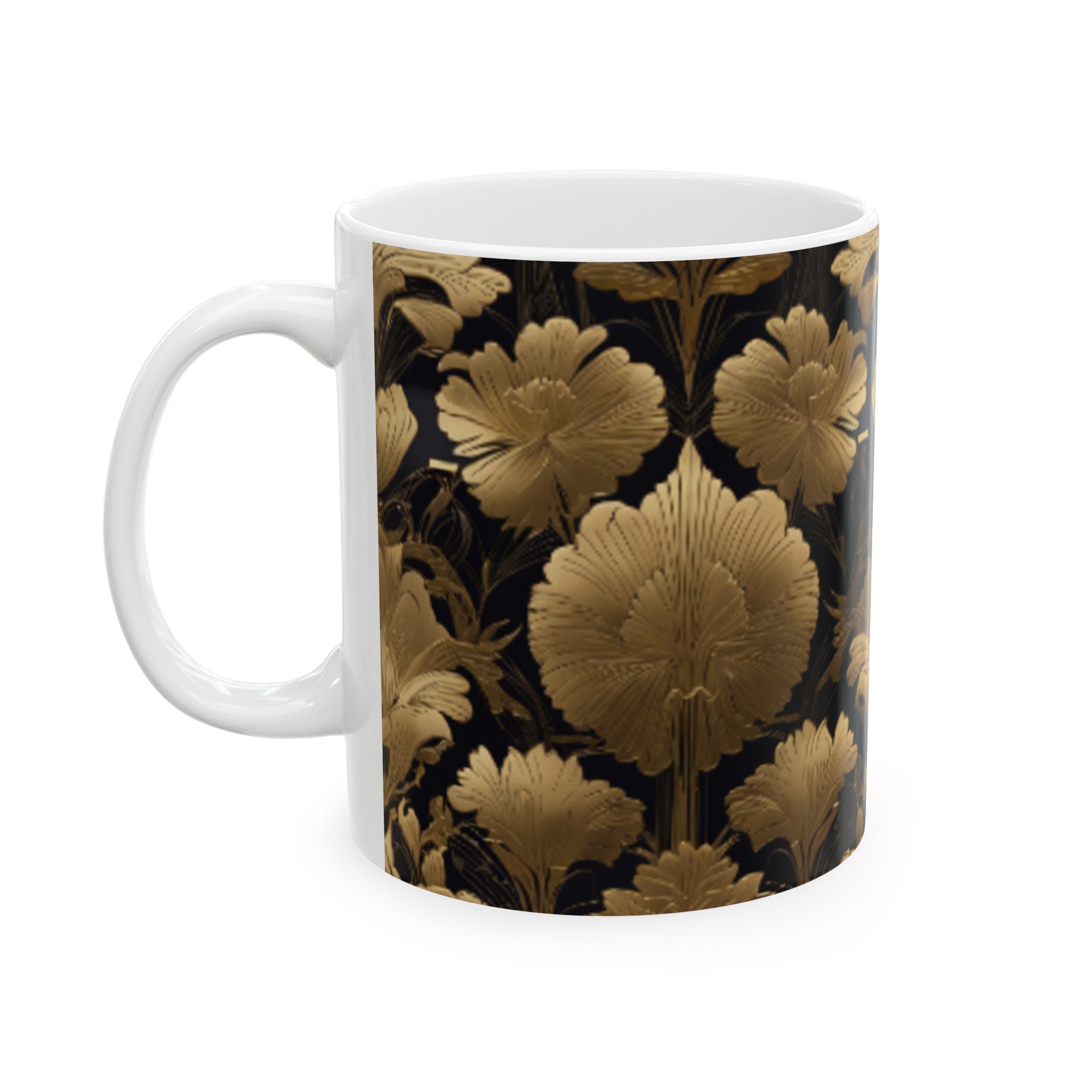 Art Deco Gold Foil Floral Ceramic Mug 11oz/15oz Coffee Mug for Home ...