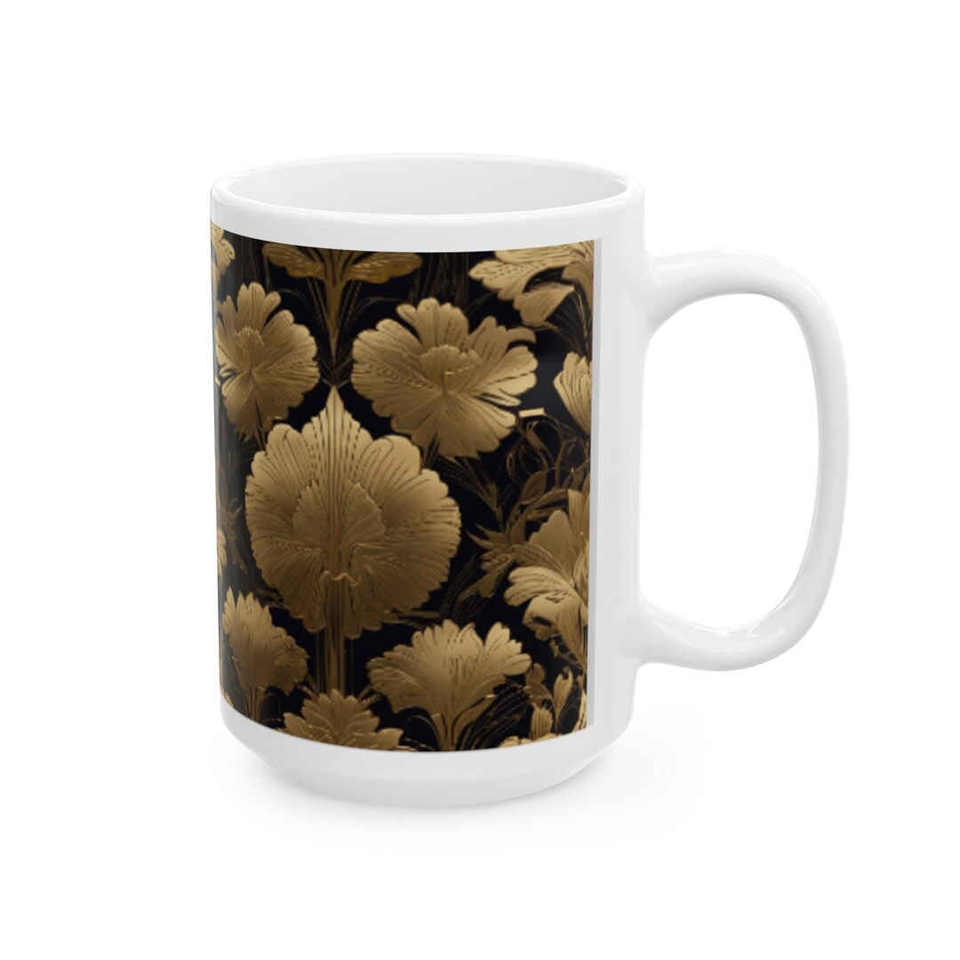 Art Deco Gold Foil Floral Ceramic Mug 11oz/15oz Coffee Mug for Home ...