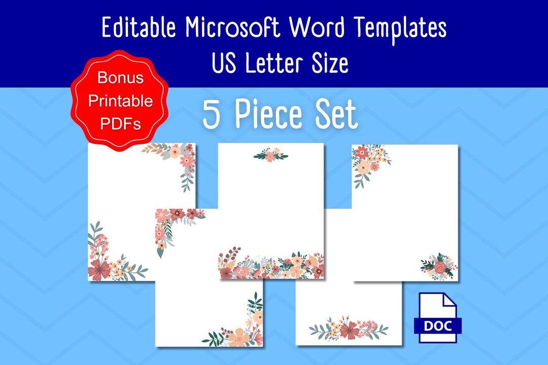 Illustrated Floral Microsoft Word Templates, Editable Microsoft Word ...