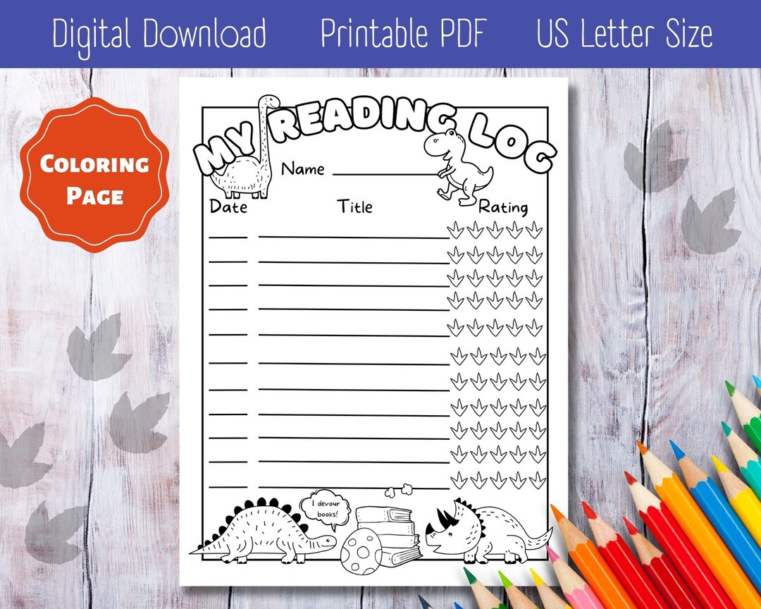 Dinosaur Reading Log, Children's Reading Log, Summer Book Log, Coloring ...