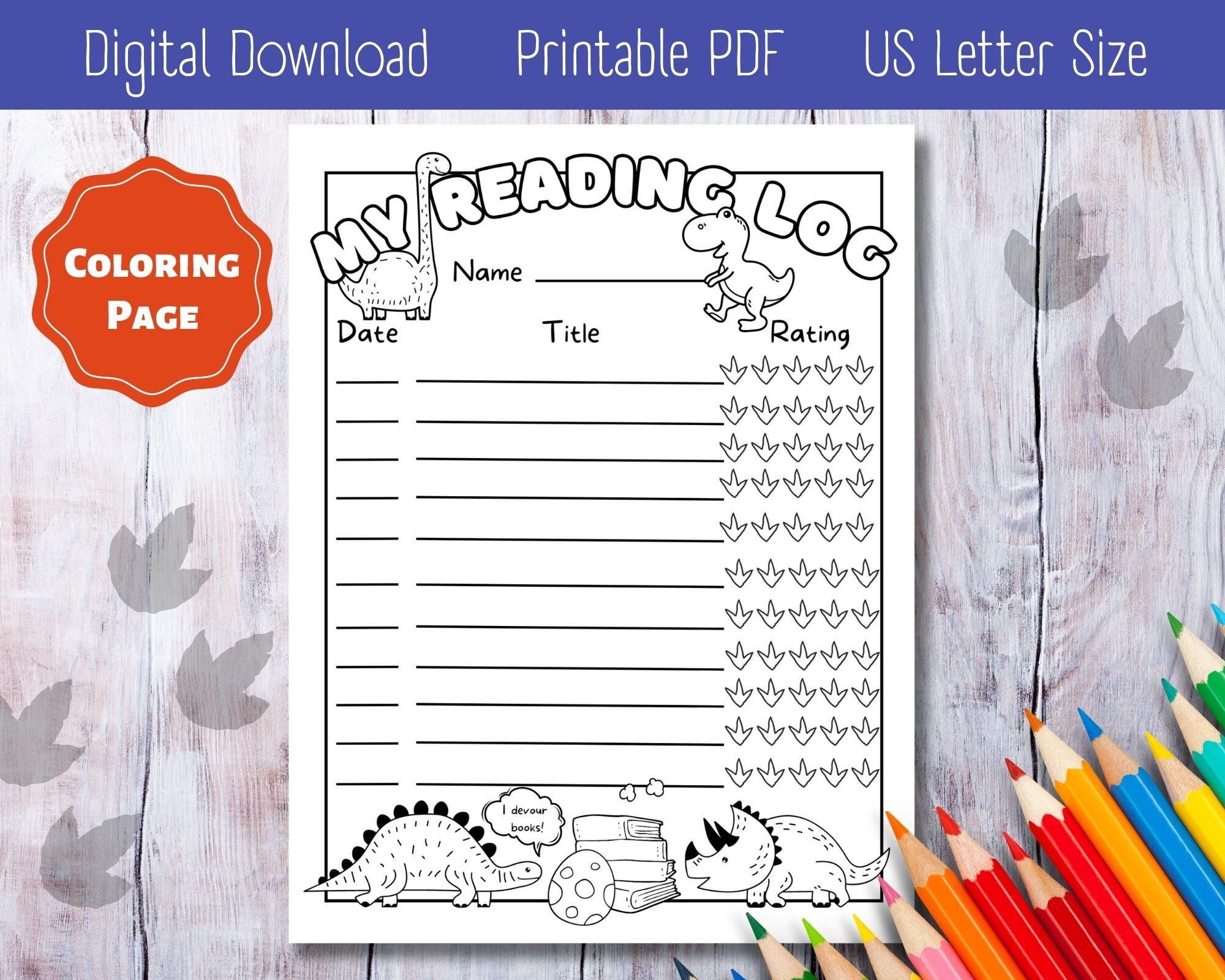 Dinosaur Reading Log, Children's Reading Log, Summer Book Log, Coloring ...
