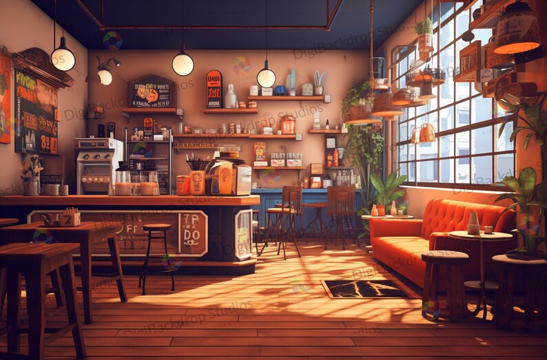 Modern Coffee Shop Digital Backdrops – Sleek Cafe Scenes for ...