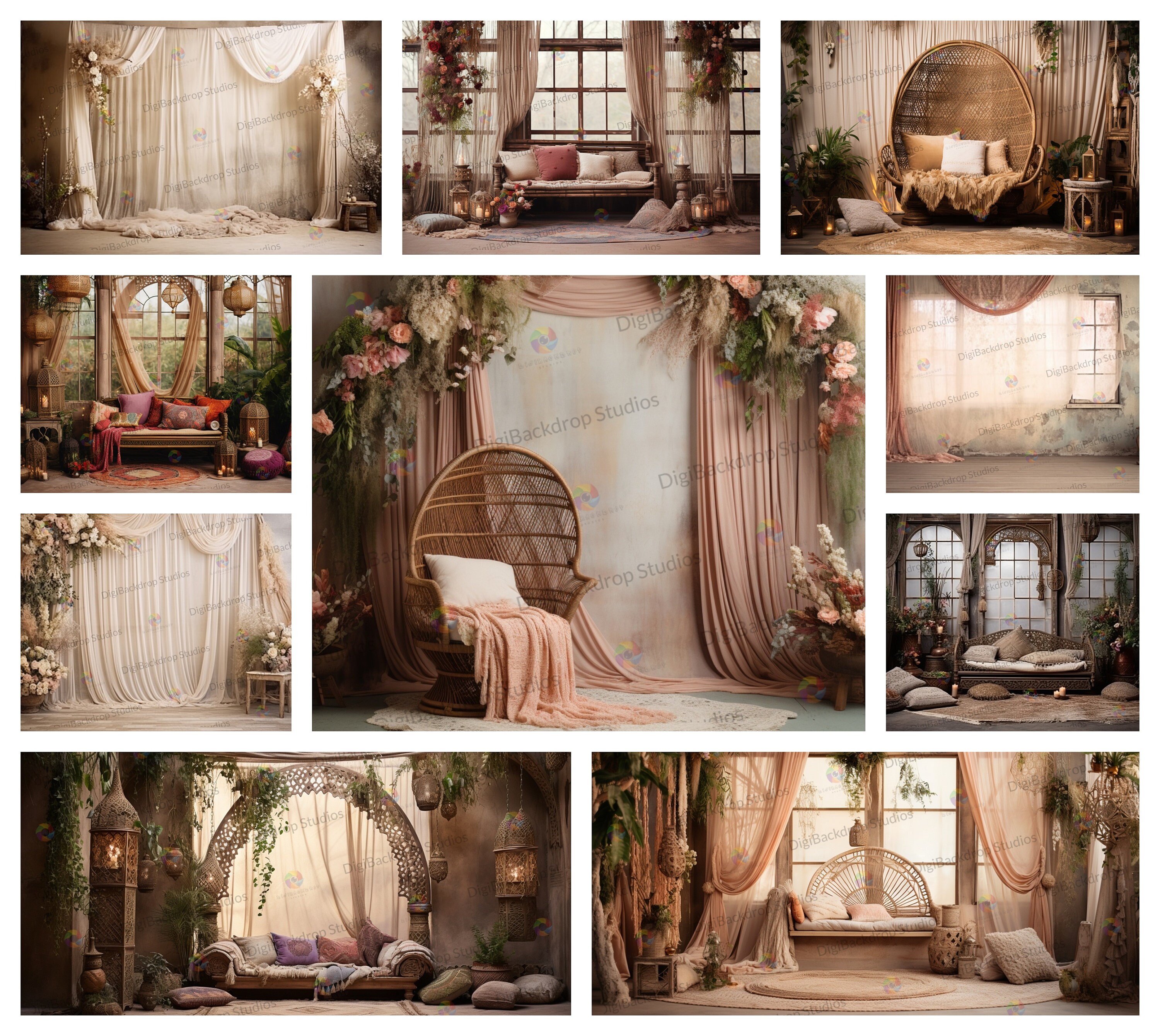 Bohemian Studio Backdrops: Rustic Autumn Photo Overlays (digital ...