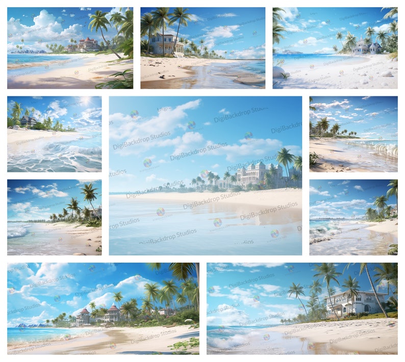 White Sand Beach Digital Backdrop: Photography Zoom Background (PNG ...