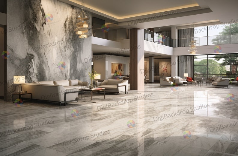 Opulent Oasis Marble Hotel Lobby Digital Backdrops, Luxury Interior ...