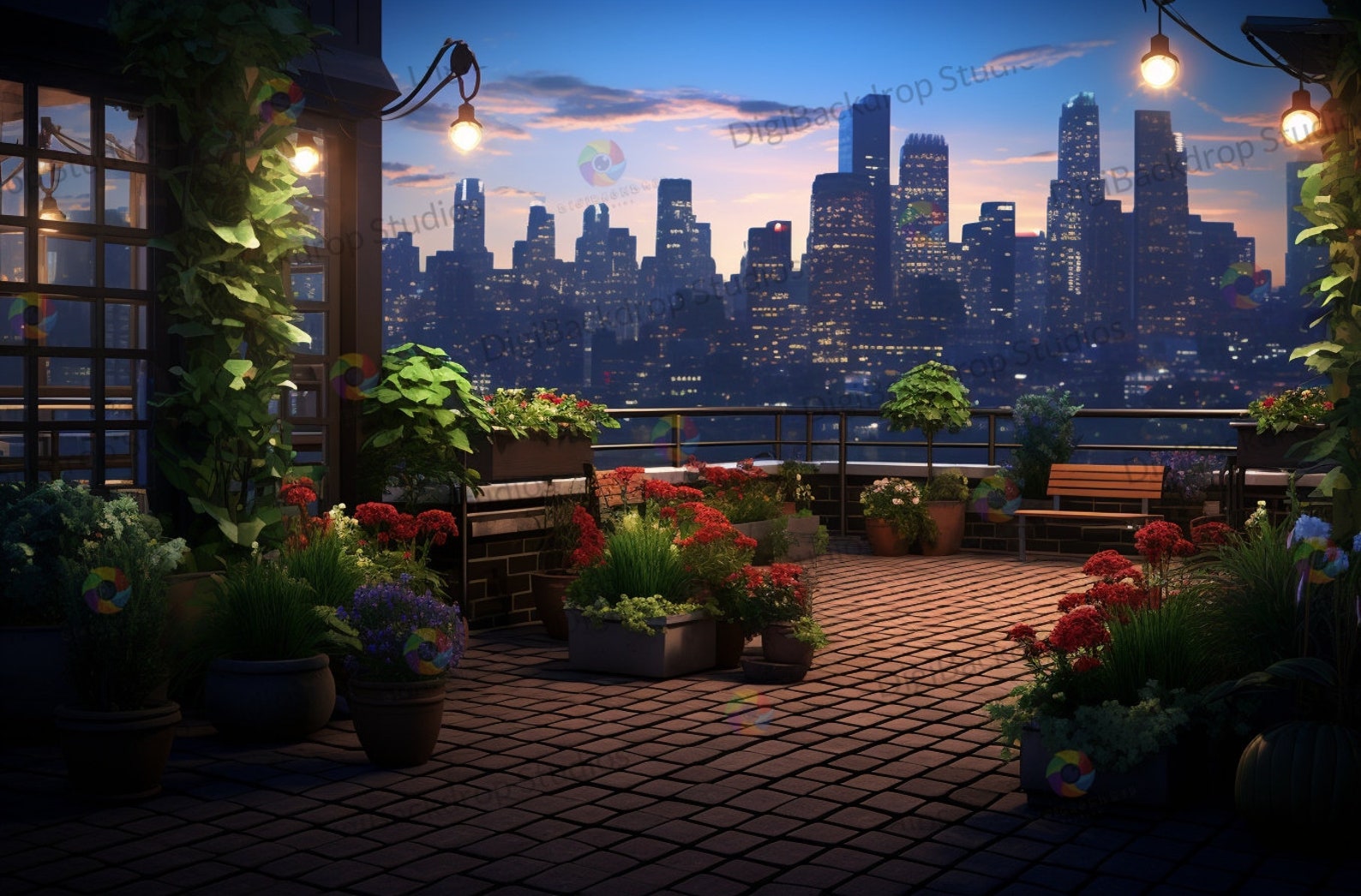 Midnight City Rooftop Night Backdrop, Digital Fine Art Photography ...