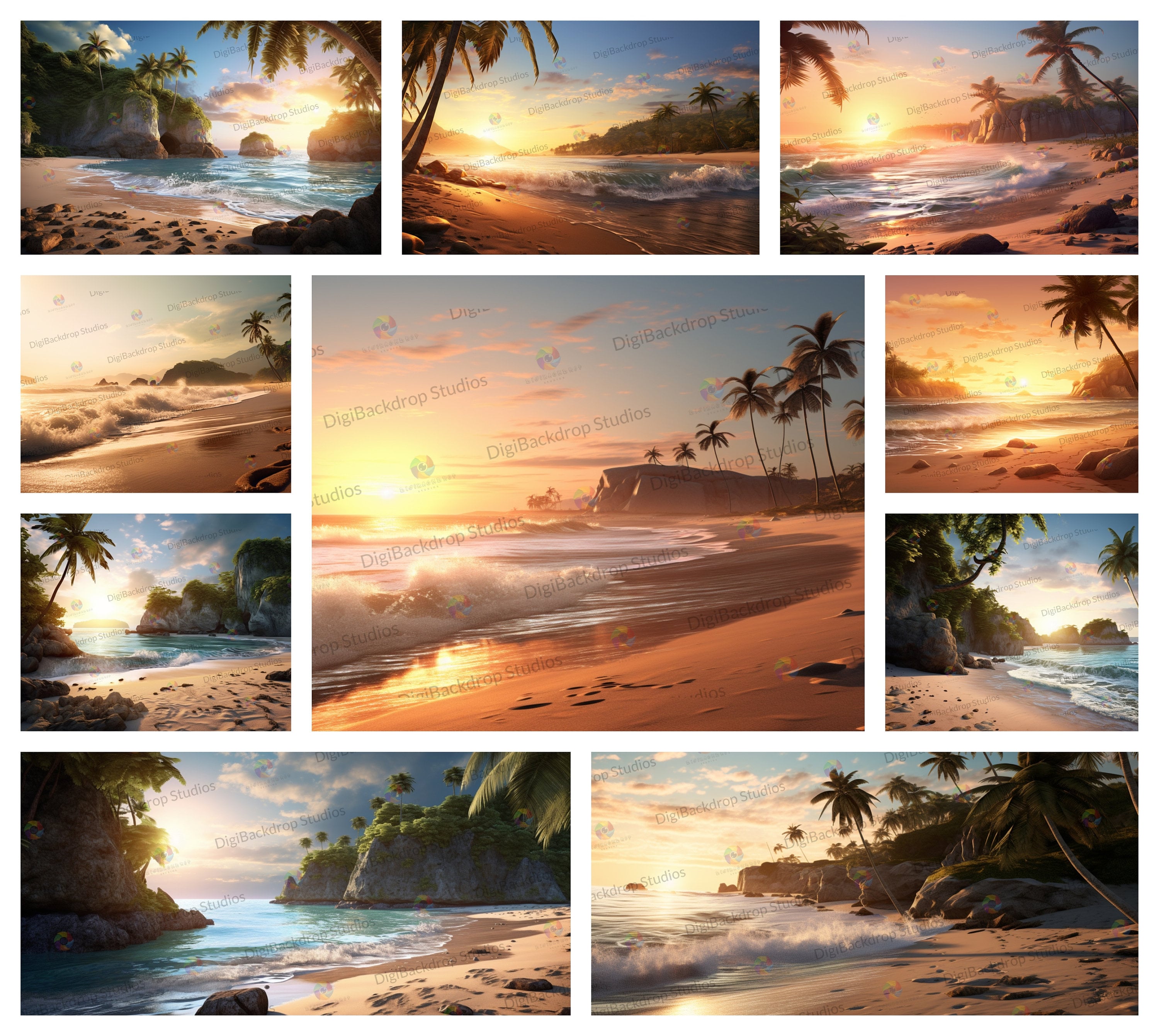 Sunset Beach Photography Backdrop: High-res PNG & JPG (digital Download ...