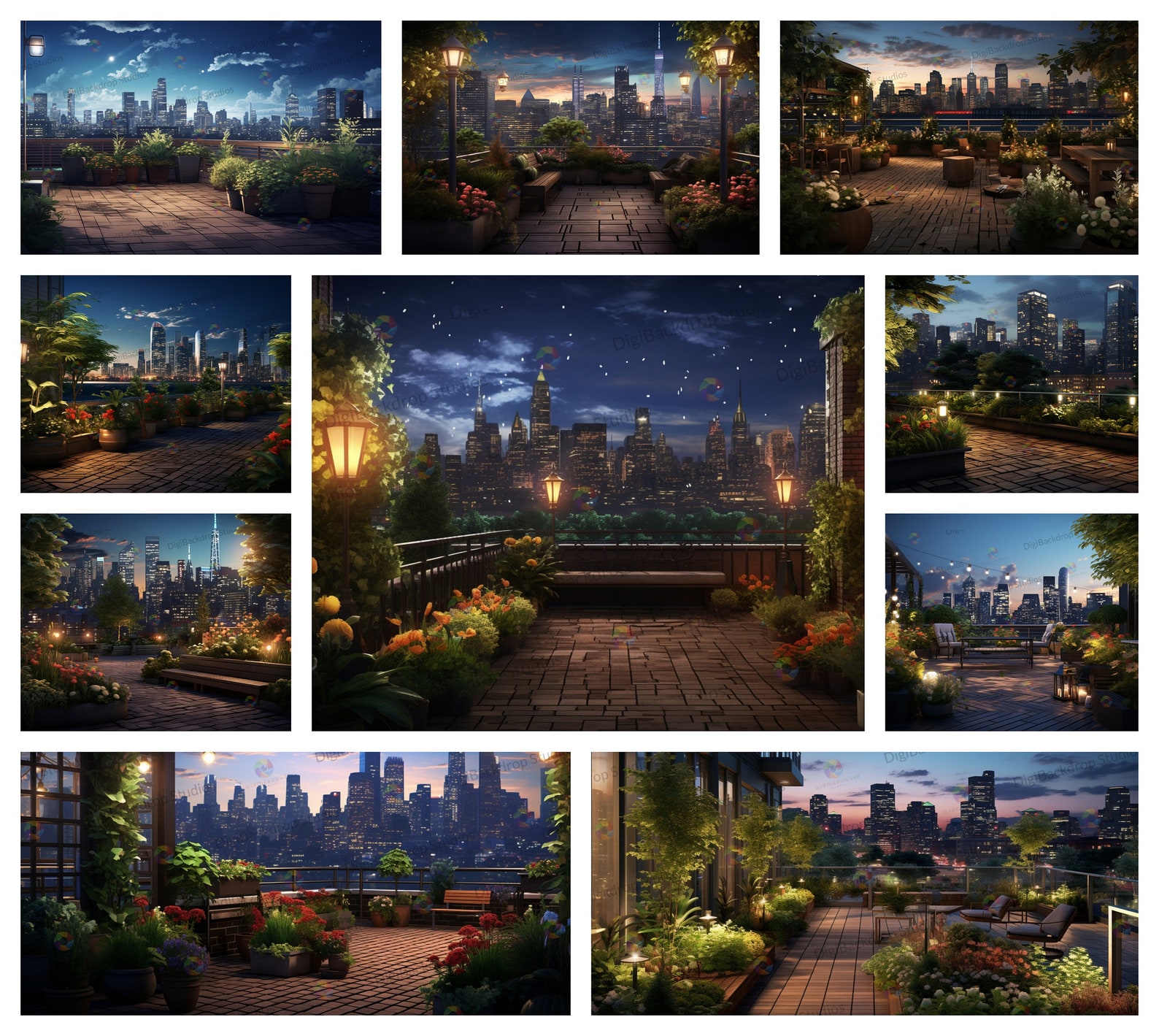 Midnight City Rooftop Night Backdrop, Digital Fine Art Photography ...