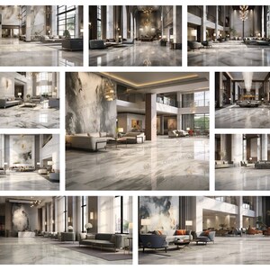 Opulent Oasis Marble Hotel Lobby Digital Backdrops, Luxury Interior ...