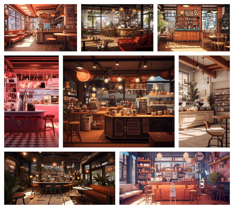 Modern Coffee Shop Digital Backdrops – Sleek Cafe Scenes for ...