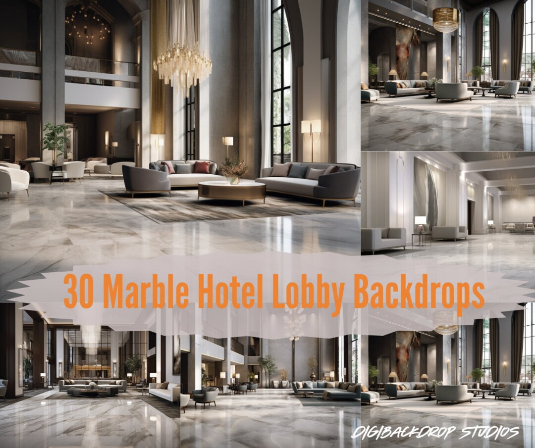 Opulent Oasis Marble Hotel Lobby Digital Backdrops, Luxury Interior ...
