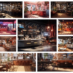 Modern Coffee Shop Digital Backdrops – Sleek Cafe Scenes for ...