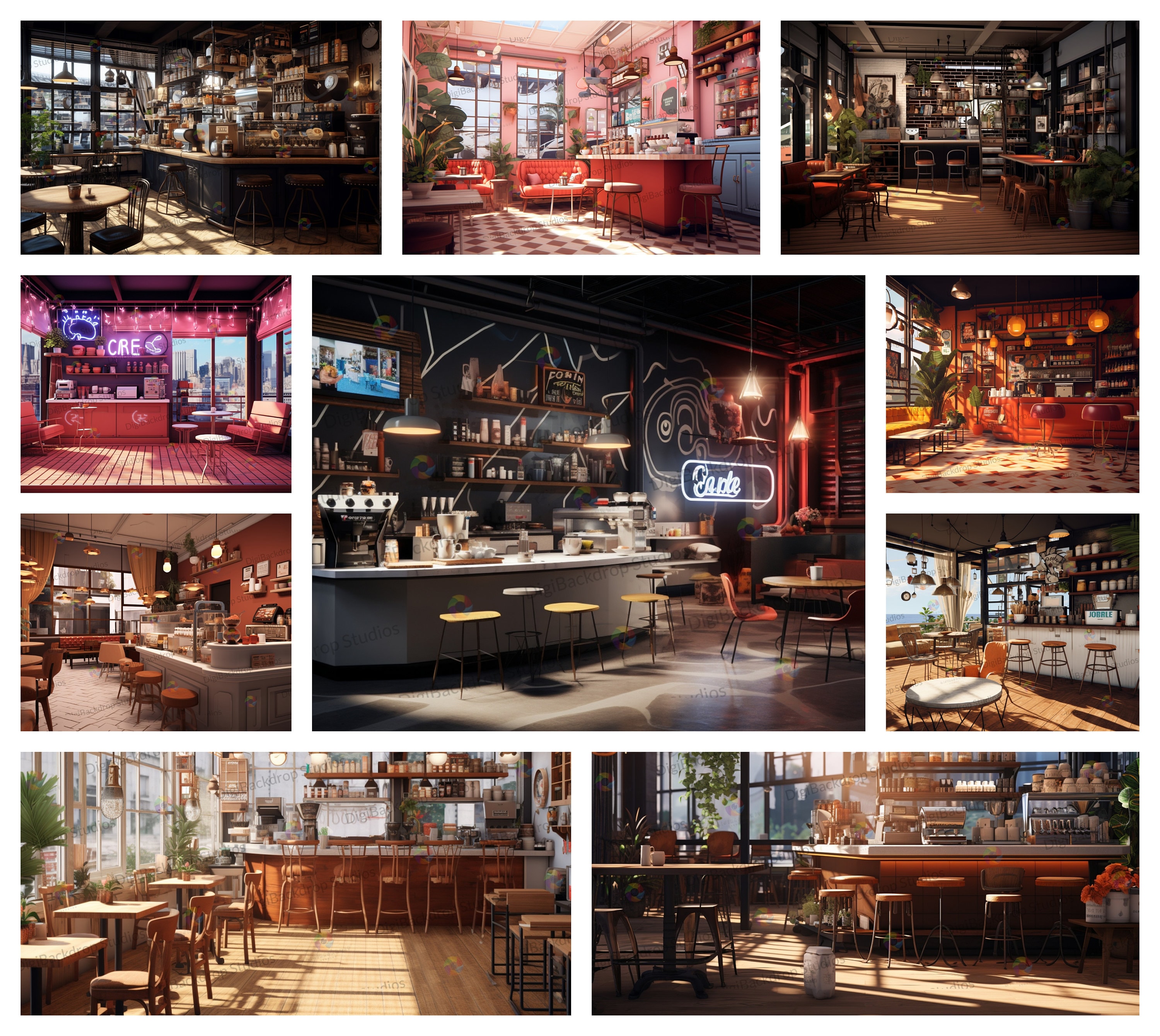 Coffee Shop Digital Backdrops: Sleek Cafe Scenes (PNG/JPEG) - Etsy