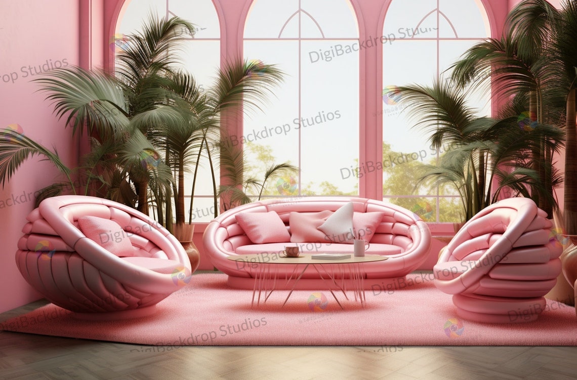Pink Barbie Fantasy Studio Backdrop: Glam Photography & Zoom (PNG, JPEG ...
