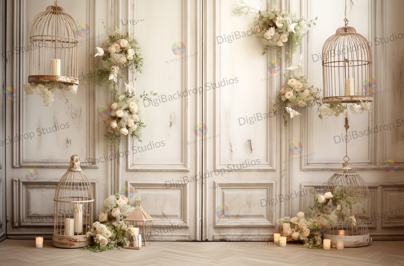 Vintage French Doors, Bird Cage Digital Backdrops – Fine Art ...