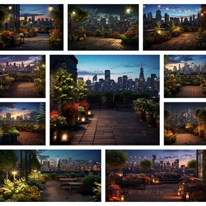 Midnight City Rooftop Night Backdrop, Digital Fine Art Photography ...