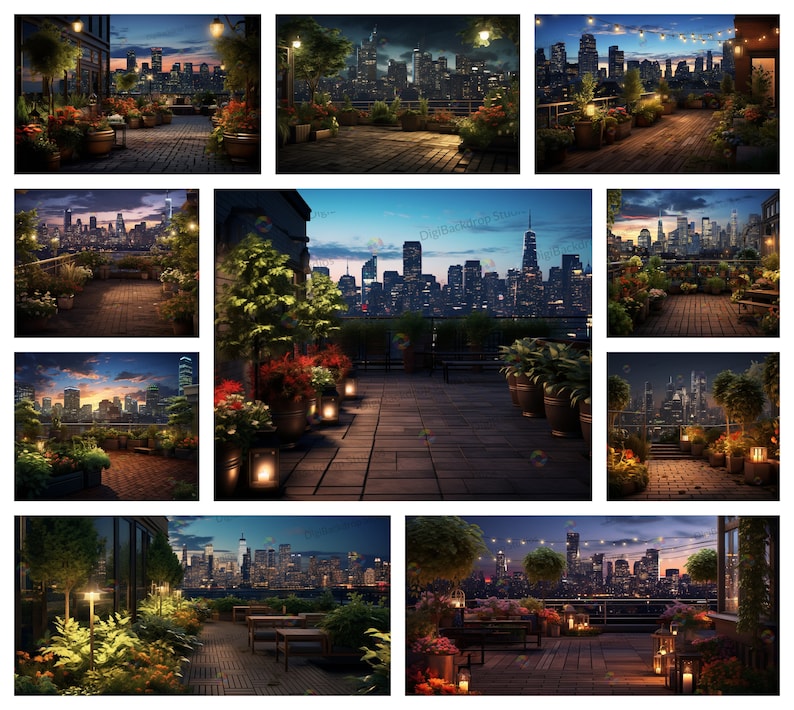 City Rooftop Night Digital Backdrop: Urban Photography Background (PNG ...