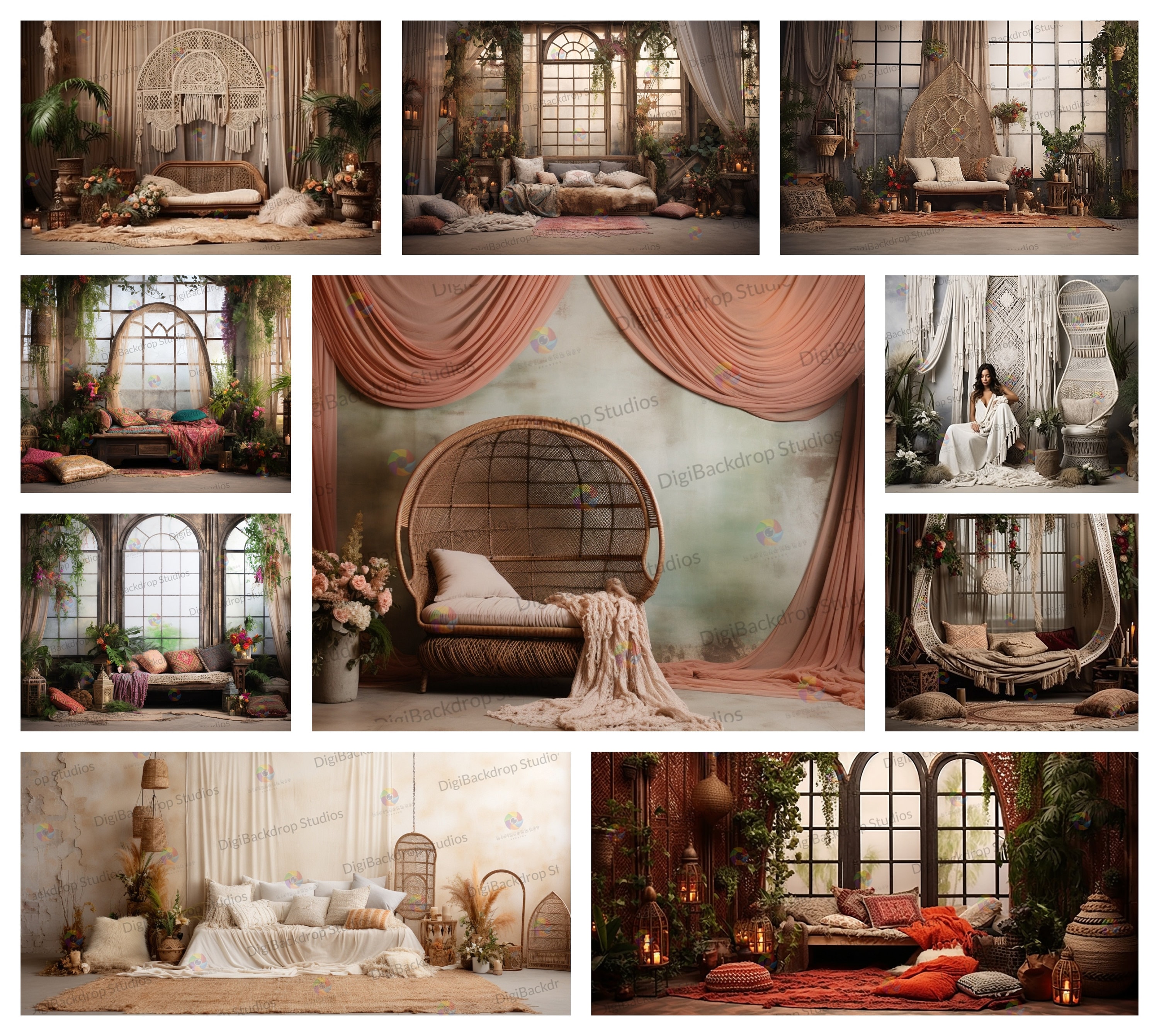 Bohemian Studio Backdrops: Rustic Autumn Photo Overlays (digital ...