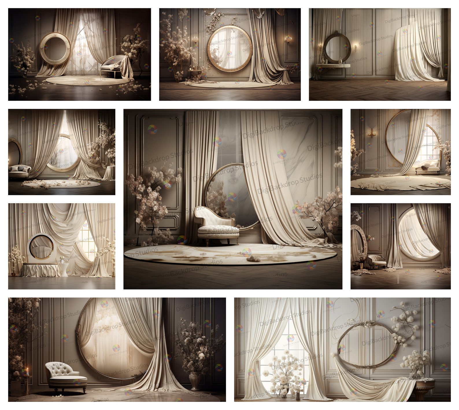 Opulent Drapery Digital Backdrops, High-res PNG/JPG for Canva ...