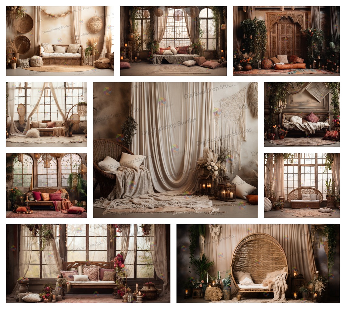 Bohemian Studio Backdrops: Rustic Autumn Photo Overlays (digital ...