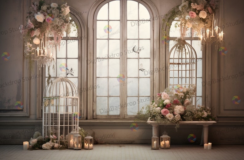 Vintage French Doors, Bird Cage Digital Backdrops – Fine Art ...