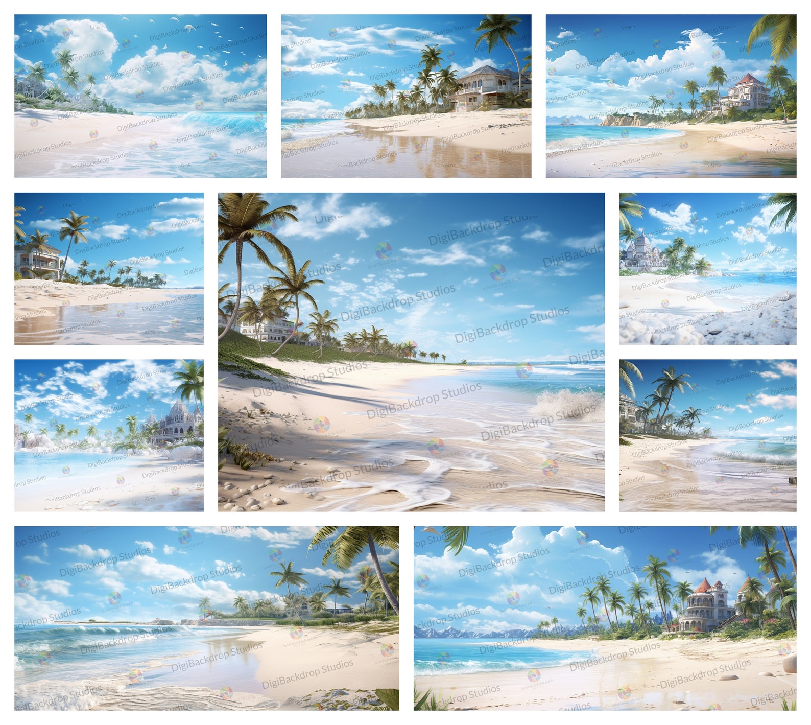 White Sand Beach Digital Backdrop: Photography Zoom Background (PNG ...