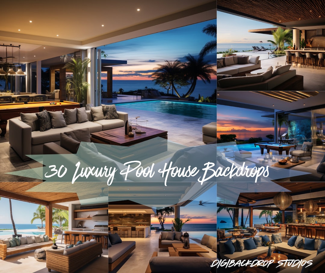 Luxury Pool House Digital Backdrops: 32K PNG, Zoom Backgrounds - Etsy