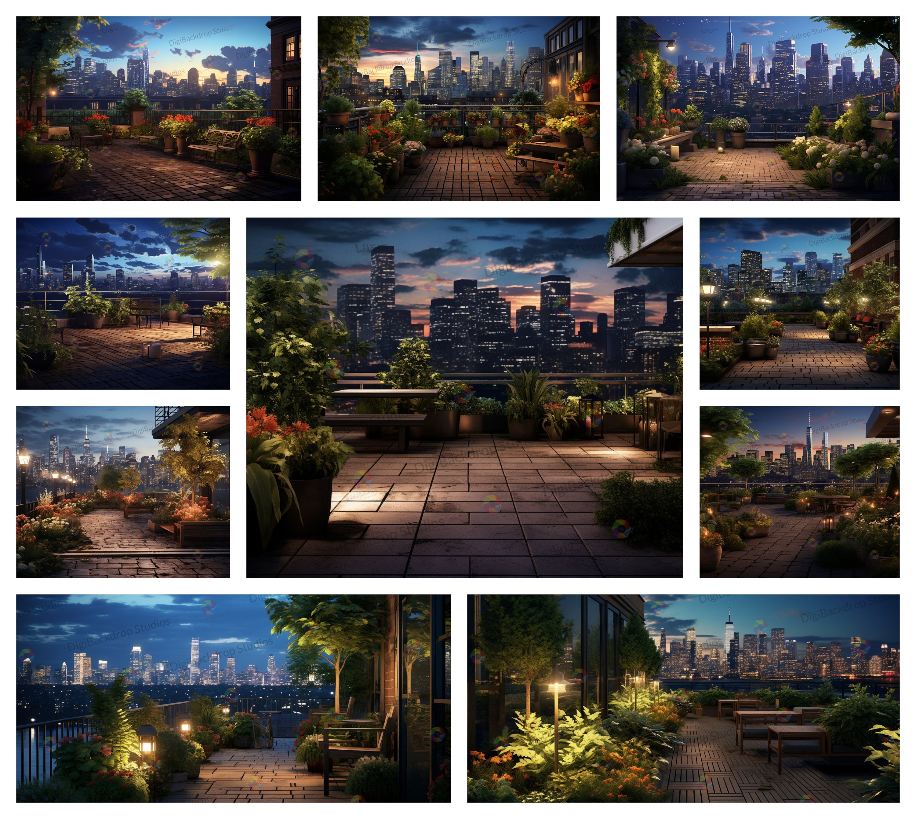 Midnight City Rooftop Night Backdrop, Digital Fine Art Photography ...