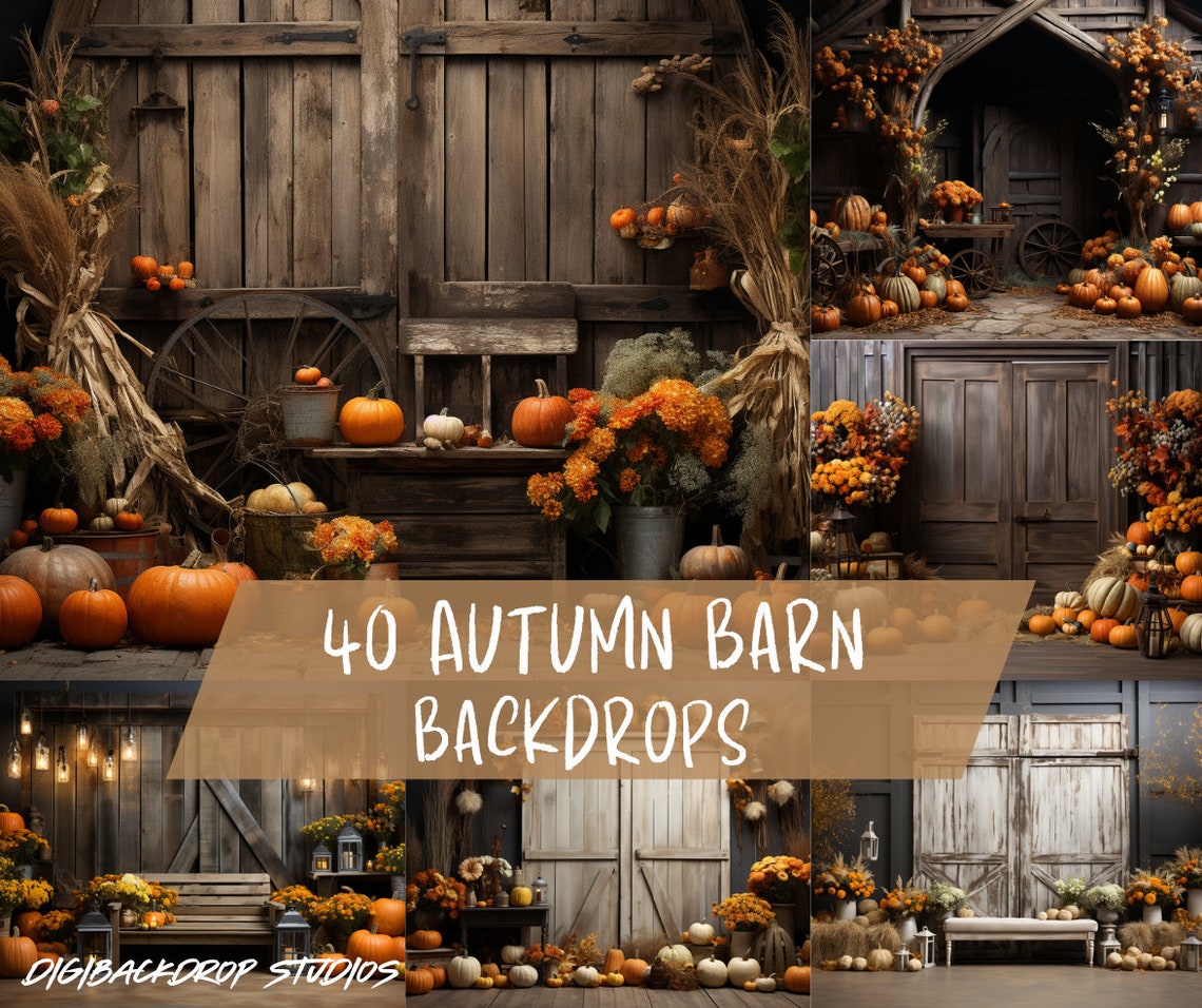 Autumn Barn Door Digital Backdrops: Rustic Fall Photography (PNG, JPEG ...