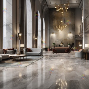 Opulent Oasis Marble Hotel Lobby Digital Backdrops, Luxury Interior ...