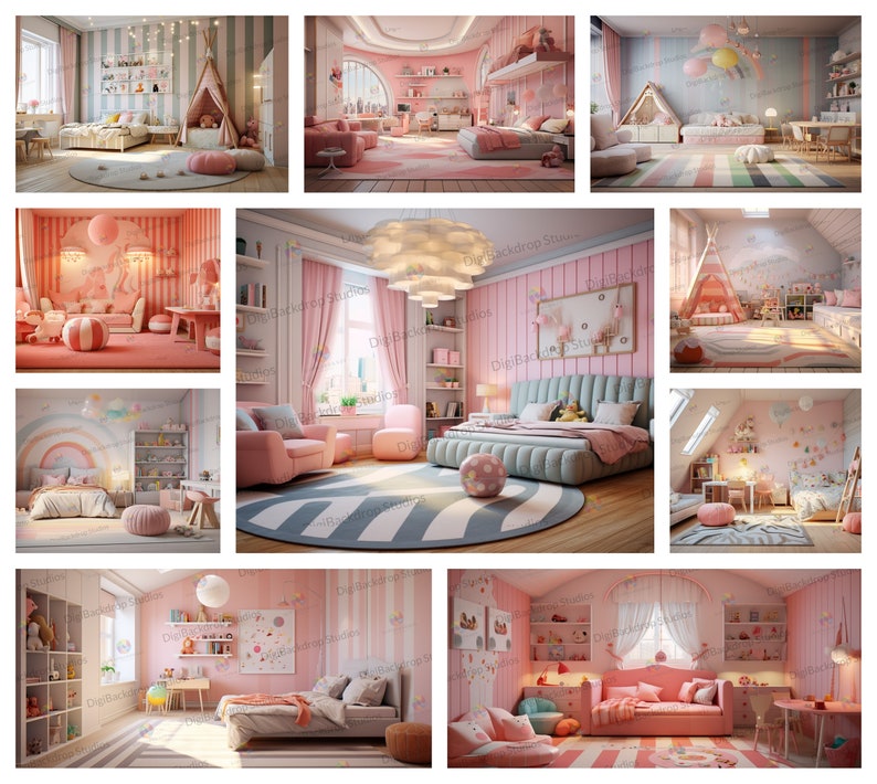 Girls Modern Bedroom Digital Backdrops: 4K/8K PNG JPEG (pdfs) - Etsy