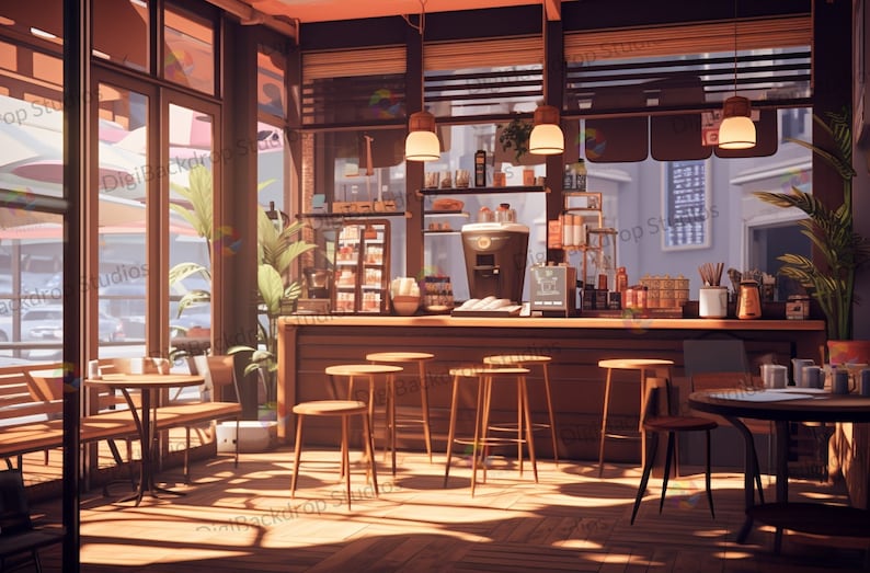 Modern Coffee Shop Digital Backdrops – Sleek Cafe Scenes for ...