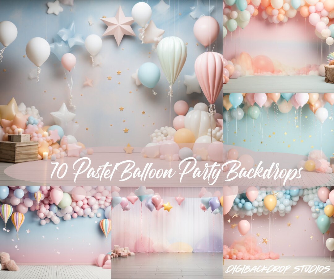 Pastel Balloon Party Digital Backdrops: High-res PNG/JPG Overlays - Etsy