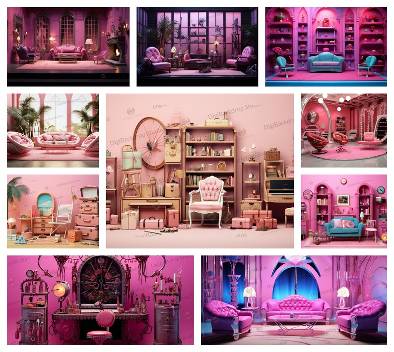 Pink Barbie Fantasy Studio Backdrop: Glam Photography & Zoom (PNG, JPEG ...