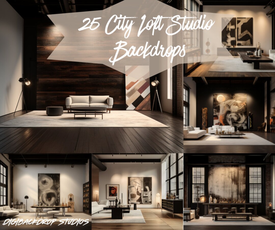 City Loft Digital Backdrops: Modern Urban Studio Backgrounds (PNG & JPG ...