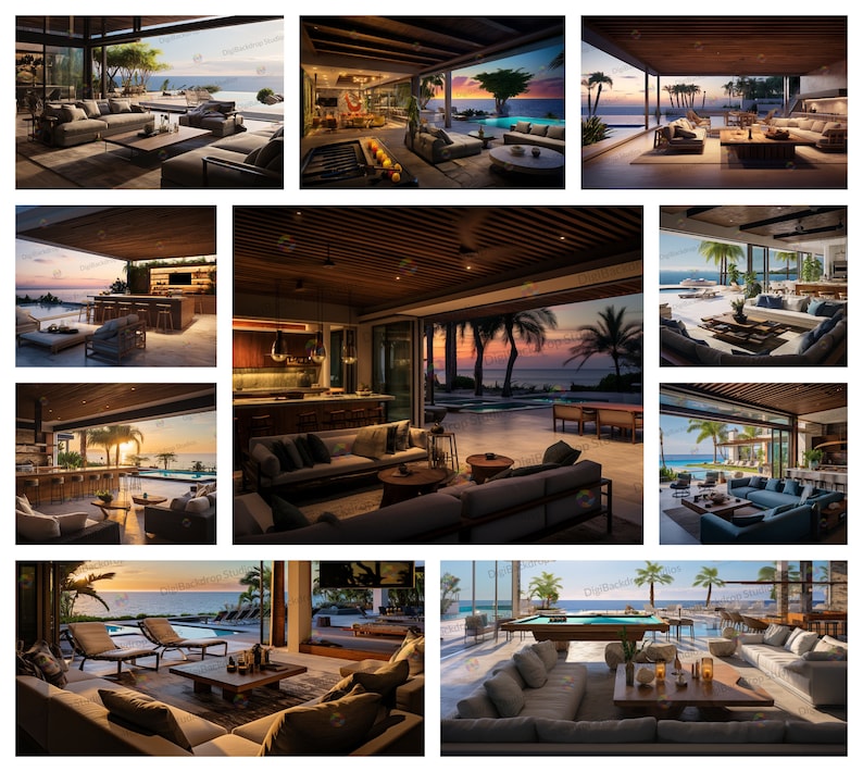 Luxury Pool House Digital Backdrops: 32K PNG, Zoom Backgrounds - Etsy