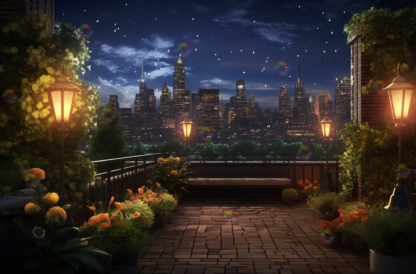 Midnight City Rooftop Night Backdrop, Digital Fine Art Photography ...