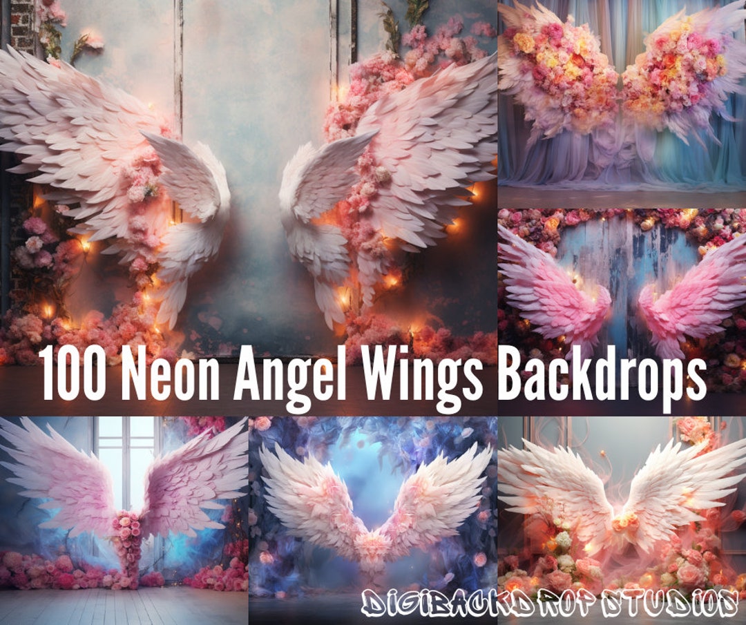 Neon Angel Wings Backdrops: Ethereal Photography Overlays (PNG & JPG ...